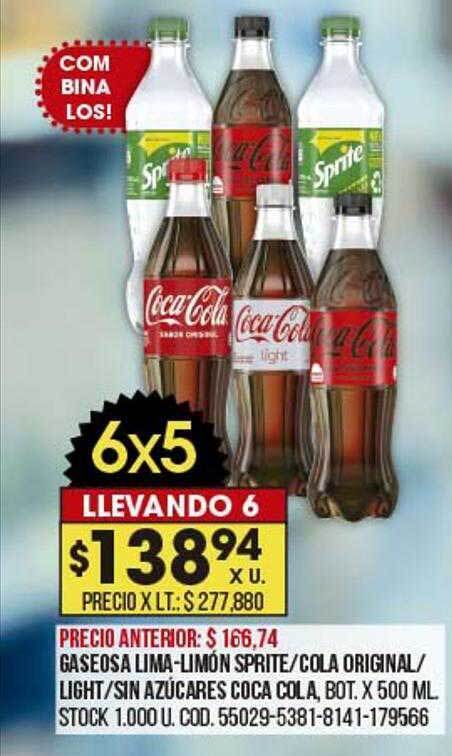 Gaseosa lima-limón sprite cola original light sin azúcares coca cola ...