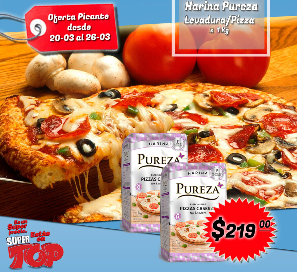 Harina Pureza Levadura/Pizza 1kg oferta en Supermercados Top