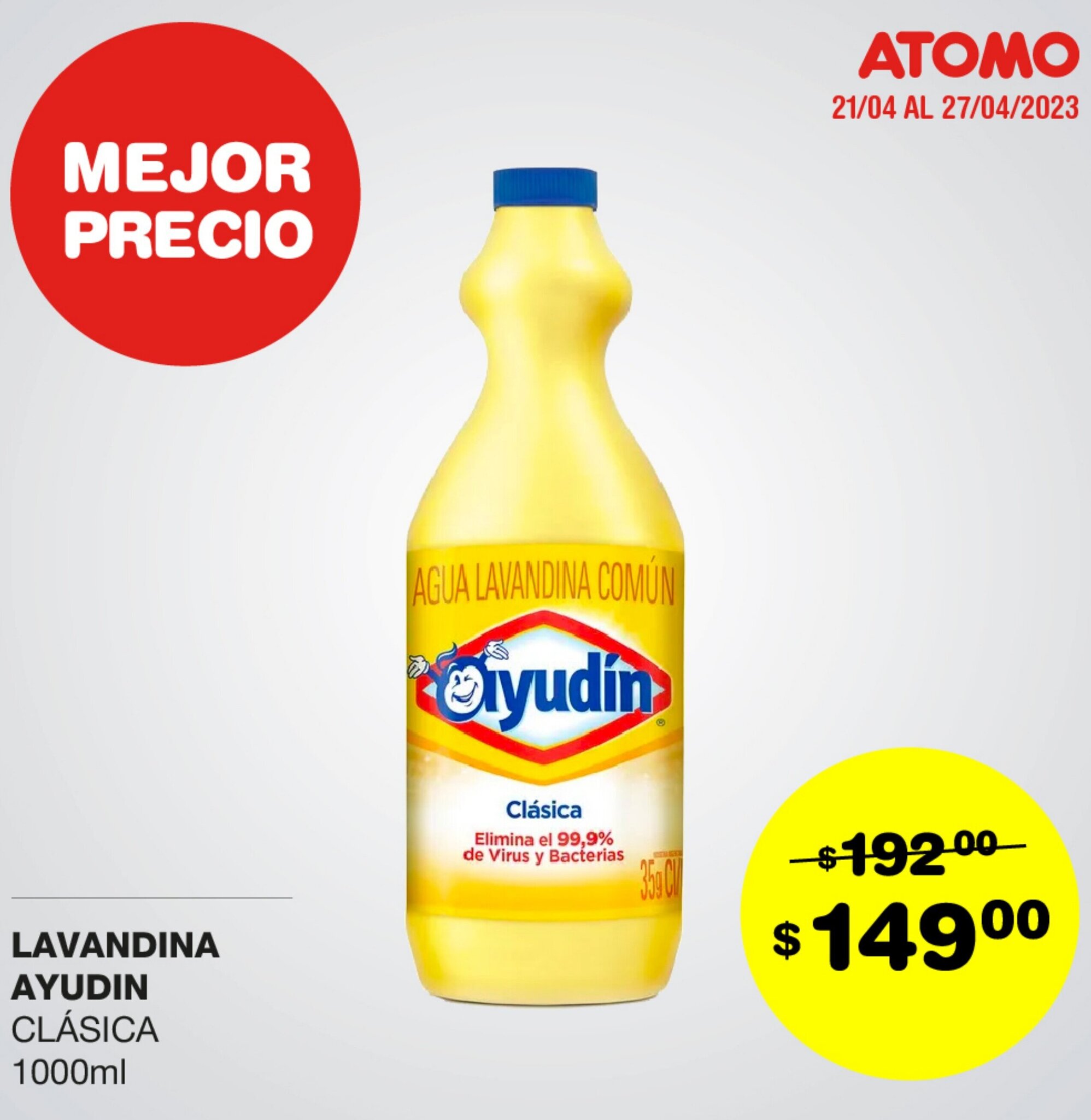 LAVANDINA AYUDIN CLÁSICA 1000ml oferta en Atomo Conviene