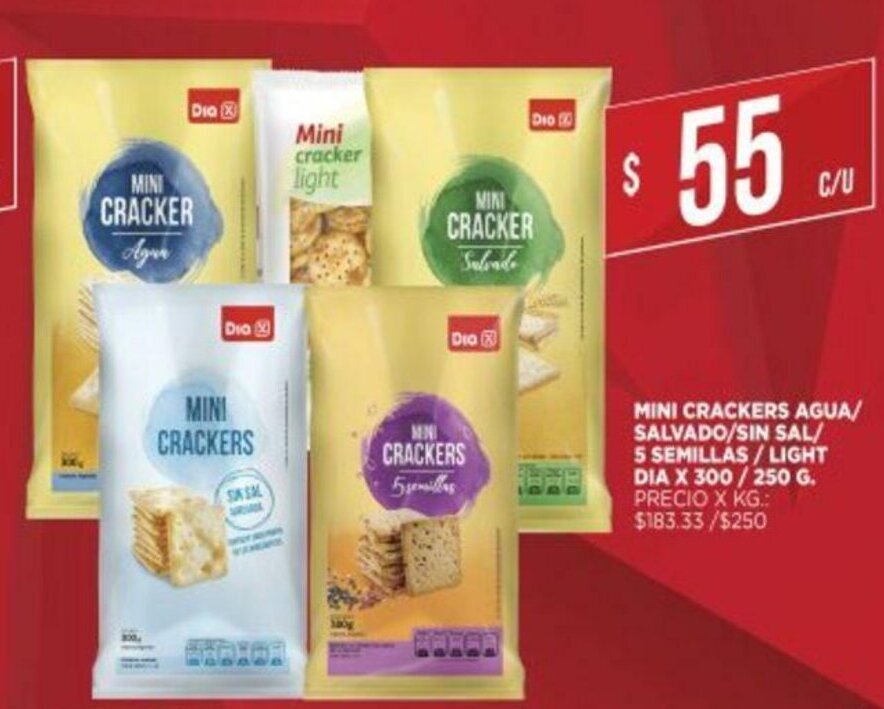 Mini Crackers Agua/ Salvado/ Sin Sal/ 5 Semillas/ Light Dia x300/250g ...