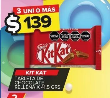 Tableta de chocolate kit kat rellena x 41,5g oferta en Carrefour Maxi