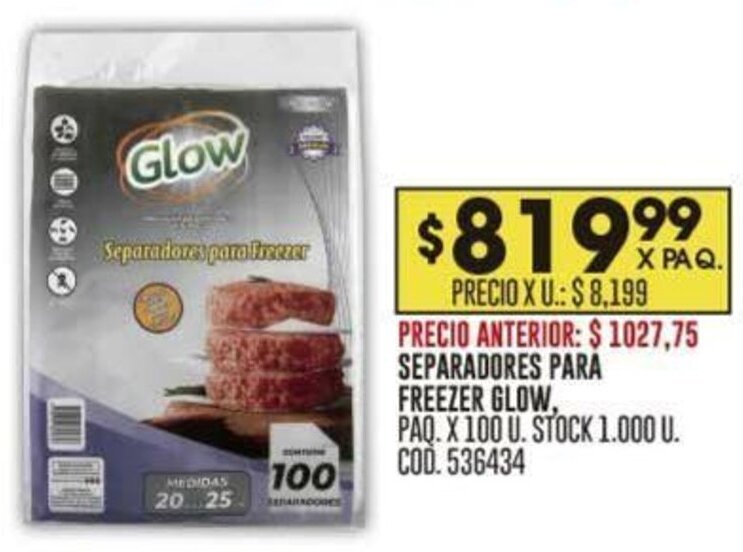 SEPARADORES PARA FREEZER GLOW PAQ X 100 U oferta en Coto