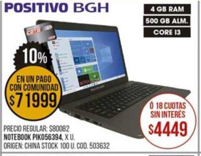Positivo BGH Notebook PIK056394 oferta en Coto