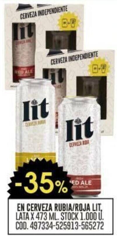 EN CERVEZA RUBIA/ROJA LIT, LATA X 473 ML. oferta en Coto
