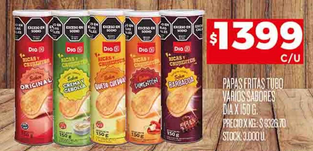 PAPAS FRITAS TUBO VARIOS SABORES DIA X 150 G. oferta en Supermercados DIA
