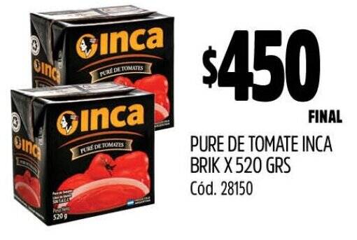 PURE DE TOMATE INCA BRIK X 520 GRS oferta en Supermercados Yaguar