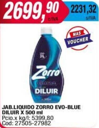 JAB.LIQUIDO ZORRO EVO-BLUE DILUIR X 500ml oferta en Maxiconsumo