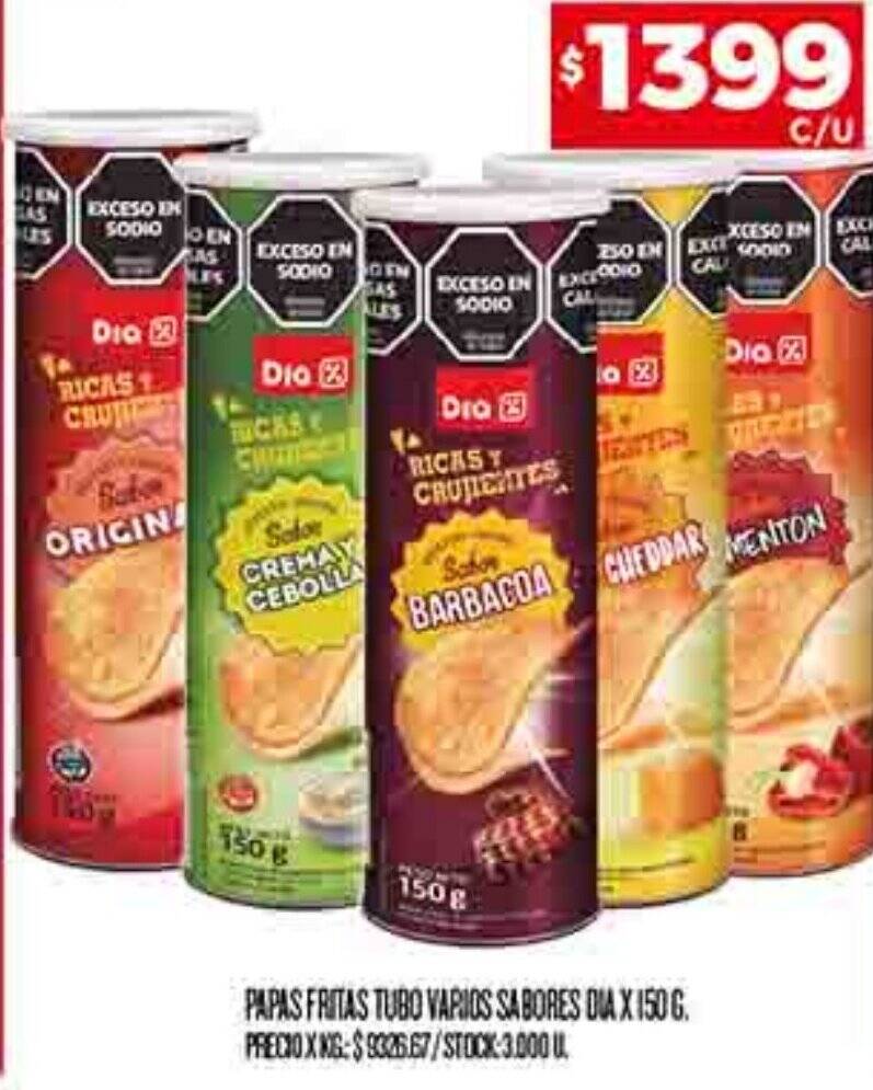PAPAS FRITAS TUBO VAPIOS SABORES DIA X 150G oferta en Supermercados DIA