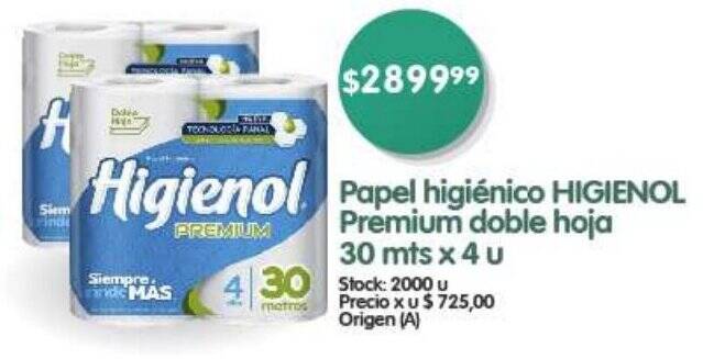 Papel Higiénico Higienol Premium Doble Hoja 30 Mts X 4 U Oferta En