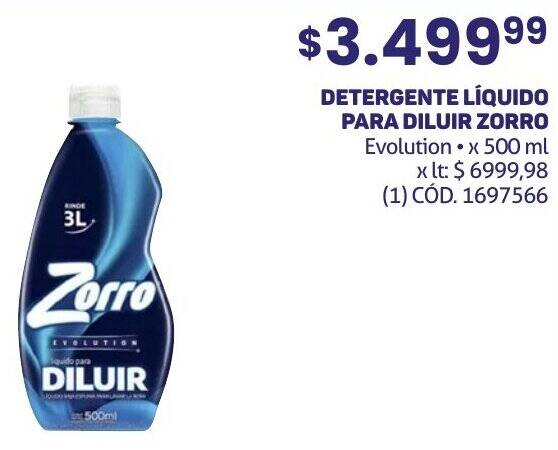 DETERGENTE LÍQUIDO PARA DILUIR ZORRO Evolution x 500ml oferta en Makro