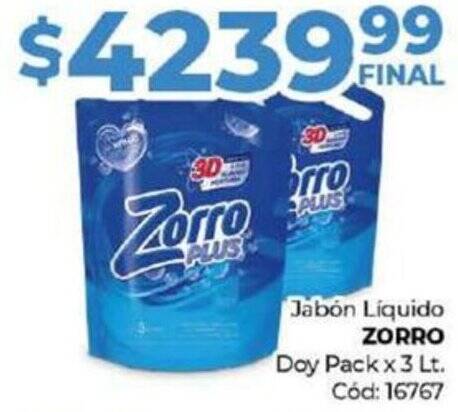 Jabón Líquido ZORRO Doy Pack x 3lt oferta en Diarco