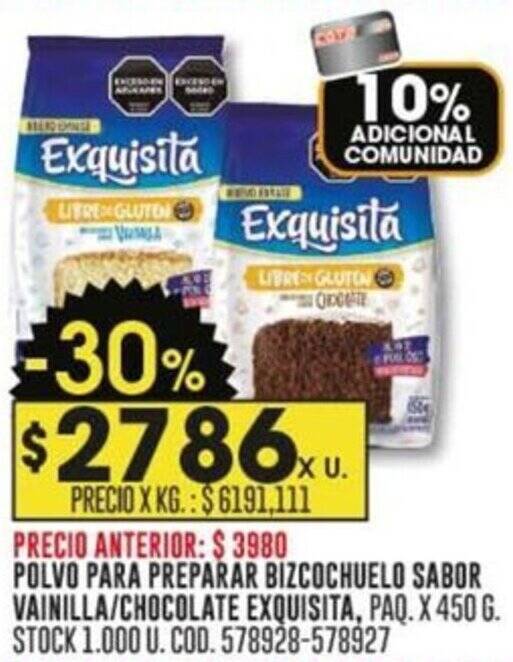 POLVO PARA PREPARAR BIZCOCHUELO SABOR VAINILLA/CHOCOLATE EXQUISITA, PAQ ... POLVO PARA PREPARAR BIZCOCHUELO SABOR VAINILLA/CHOCOLATE EXQUISITA, PAQ ...