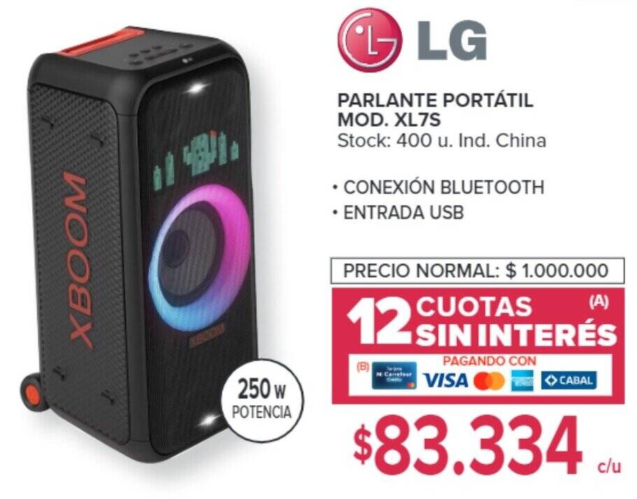 LG parlante portátil oferta en Carrefour