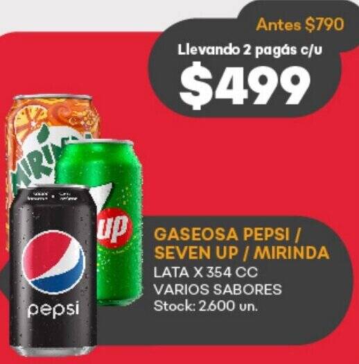 Gaseosa pepsi / seven up / mirinda 354 cc oferta en Supermercados Tadicor