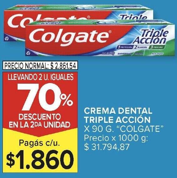 Colgate crema dental triple acción 90 g oferta en Carrefour