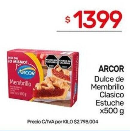 Arcor dulce de membrillo clasico estuche 500 g. oferta en Nini Mayorista