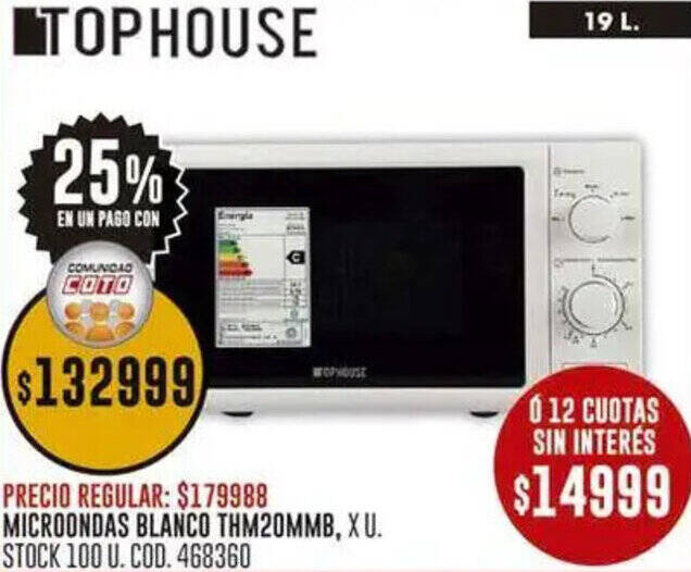 Tophouse microondas blanco oferta en Coto