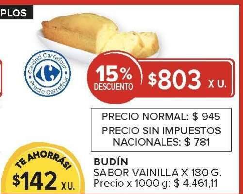 BUDÍN SABOR VAINILLA X 180 G oferta en Carrefour