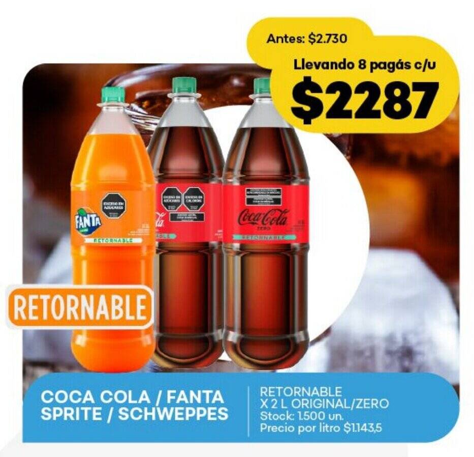 Coca-cola / fanta sprite/schweppes retornable original/zero 2 L oferta ...