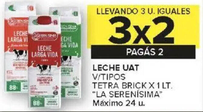 La serenisima leche uat v/tipos tetra brick 1 l oferta en Carrefour