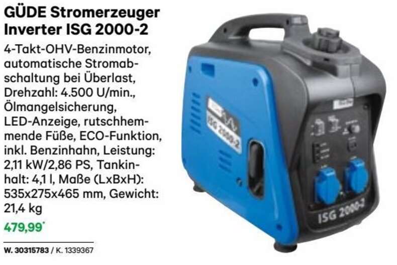 GÜDE Stromerzeuger Inverter ISG 2000-2 Angebot bei Lagerhaus GÜDE Stromerzeuger Inverter ISG 2000-2 Angebot bei Lagerhaus