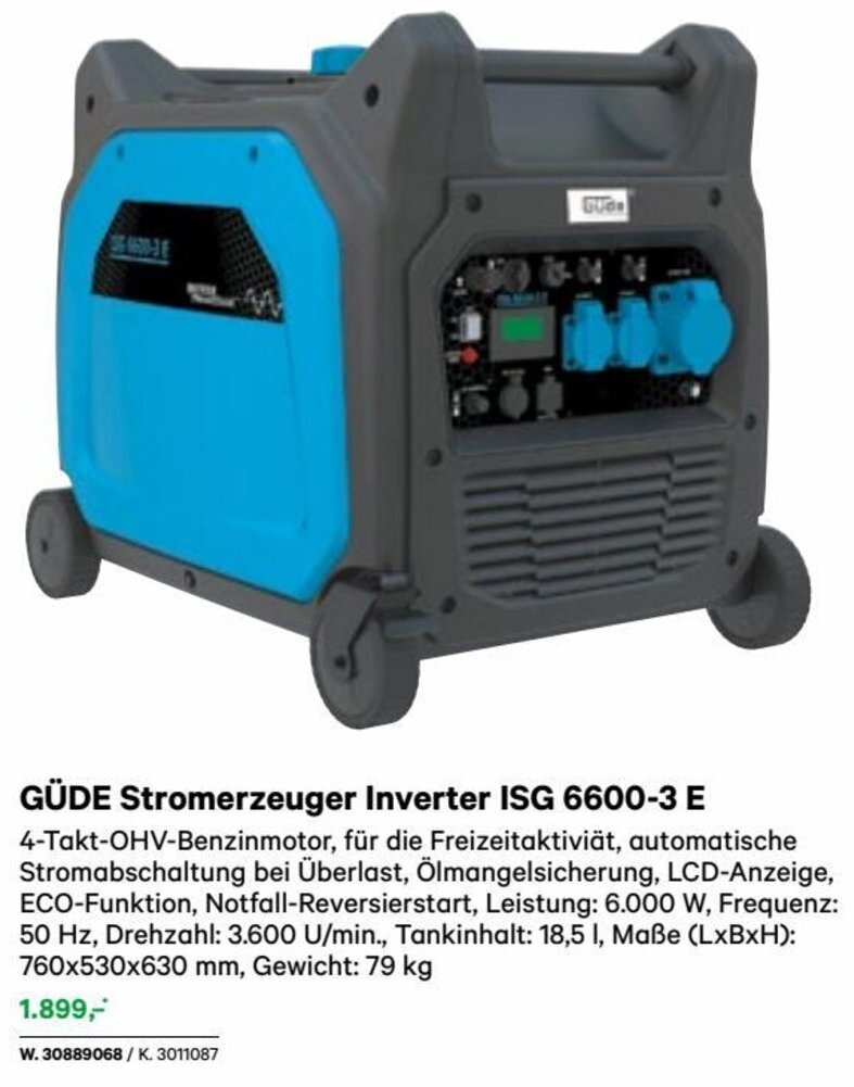 GÜDE Stromerzeuger Inverter ISG 6600-3 E Angebot bei Lagerhaus GÜDE Stromerzeuger Inverter ISG 6600-3 E Angebot bei Lagerhaus