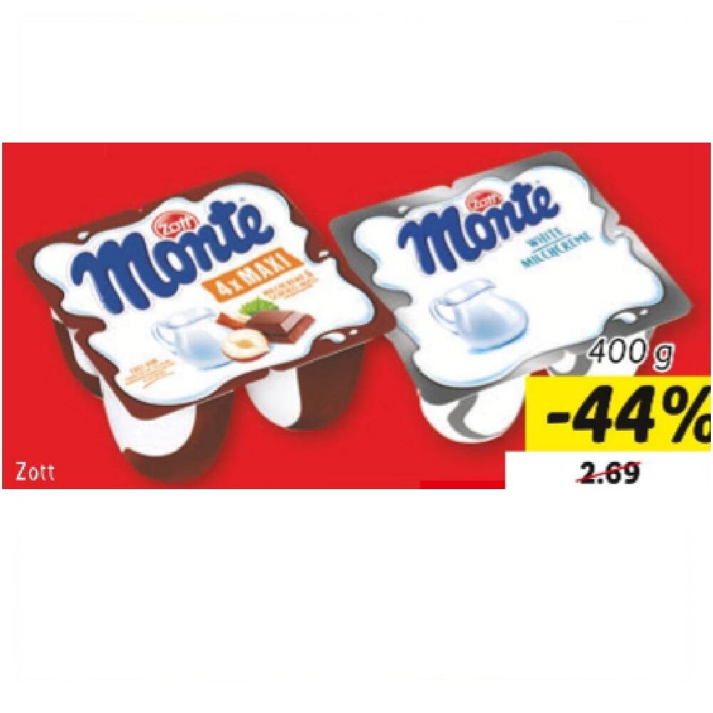 Zott Monte Maxi oder Monte White Lidl 400 Gramm 1 Packung Angebot bei Lidl
