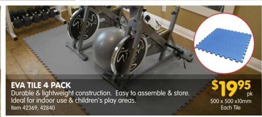 Eva Tile 4 Pack 500 x 500 x 10mm offer at Clark Rubber