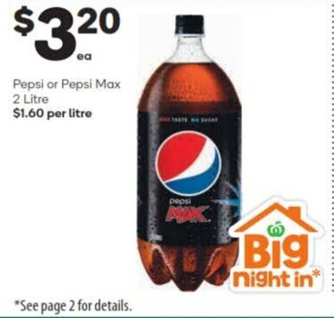Pepsi Max Vanilla Bottle 2l Woolworths
