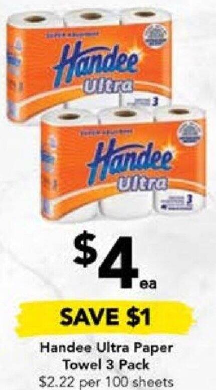 Handee Ultra Paper Towel 3 Pack offer at Drakes