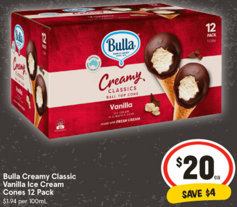 Bulla Creamy Classic Vanilla Ice Cream Cones 12 Pack Offer At Iga
