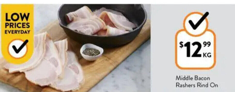 Middle Bacon Rashers Rind On offer at Foodworks