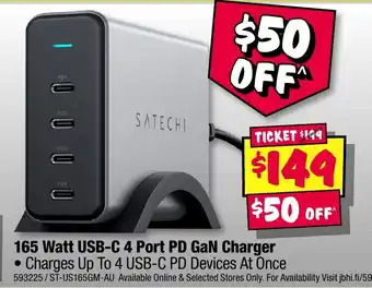 165 watt usb-c 4 port pd gan charger charges offer at JB Hi-Fi