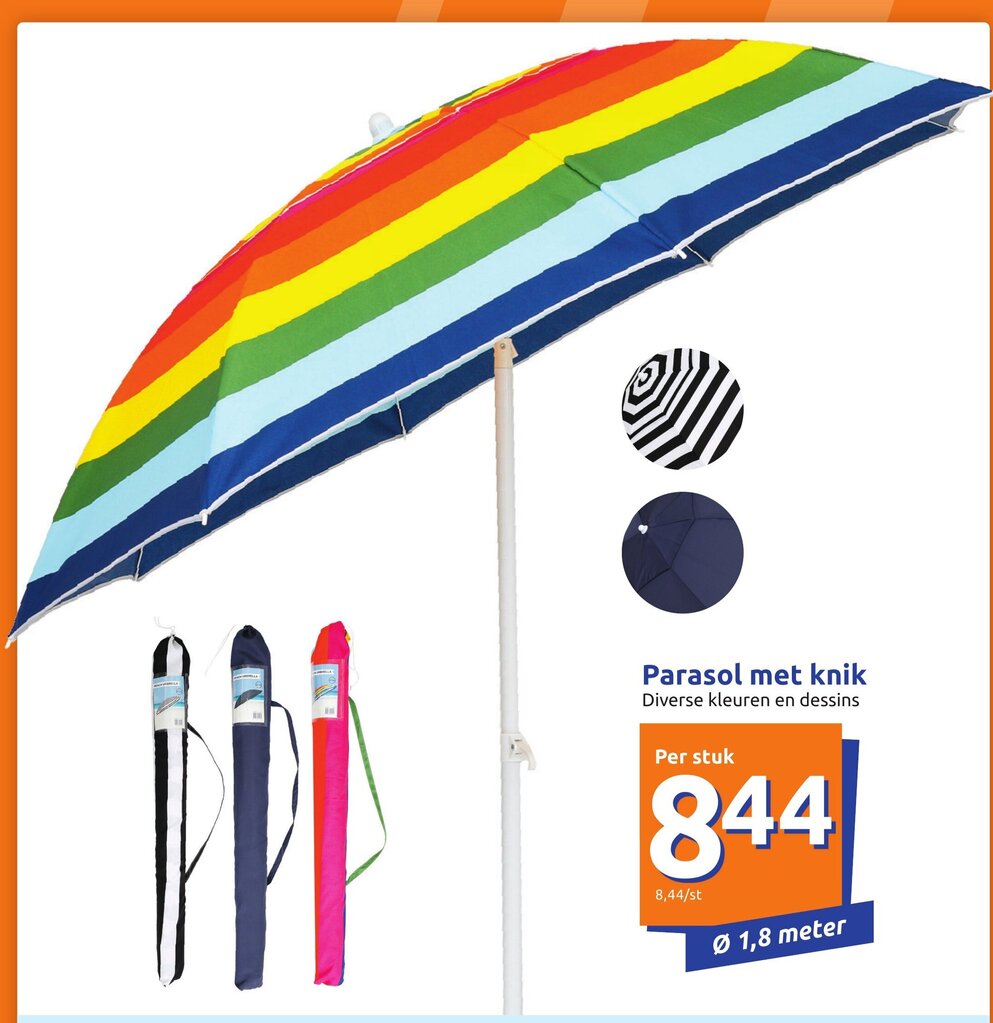 Parasol Met Knik Diverse kleuren en dessin, 1,8 meter Per stuks ...