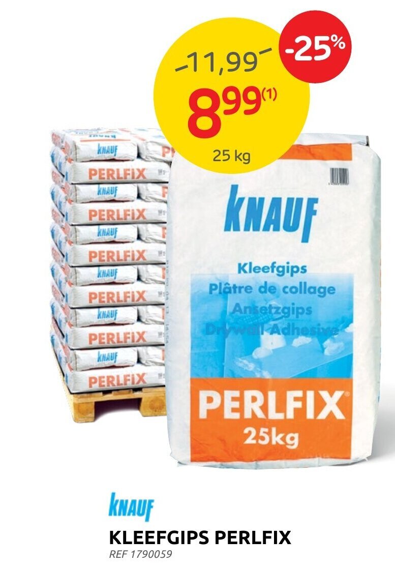 Knauf Kleefgips Perlfix promotie bij Brico