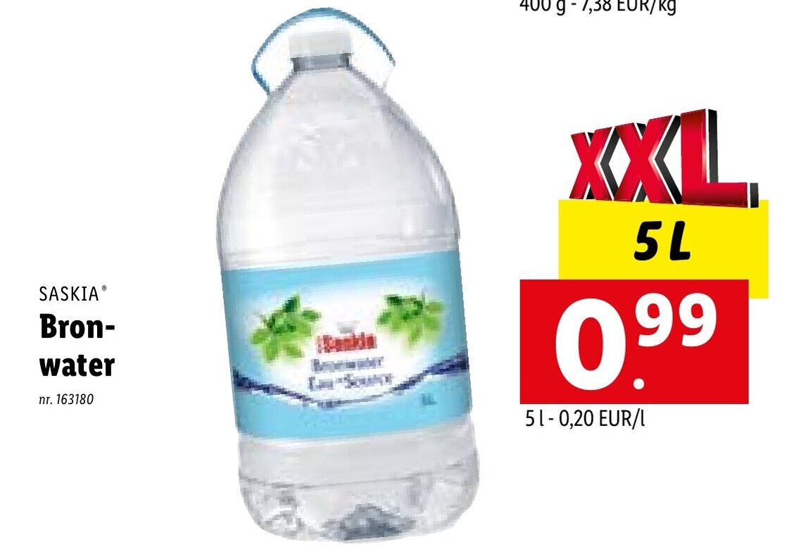 Saskia bron-water 5L promotie bij Lidl