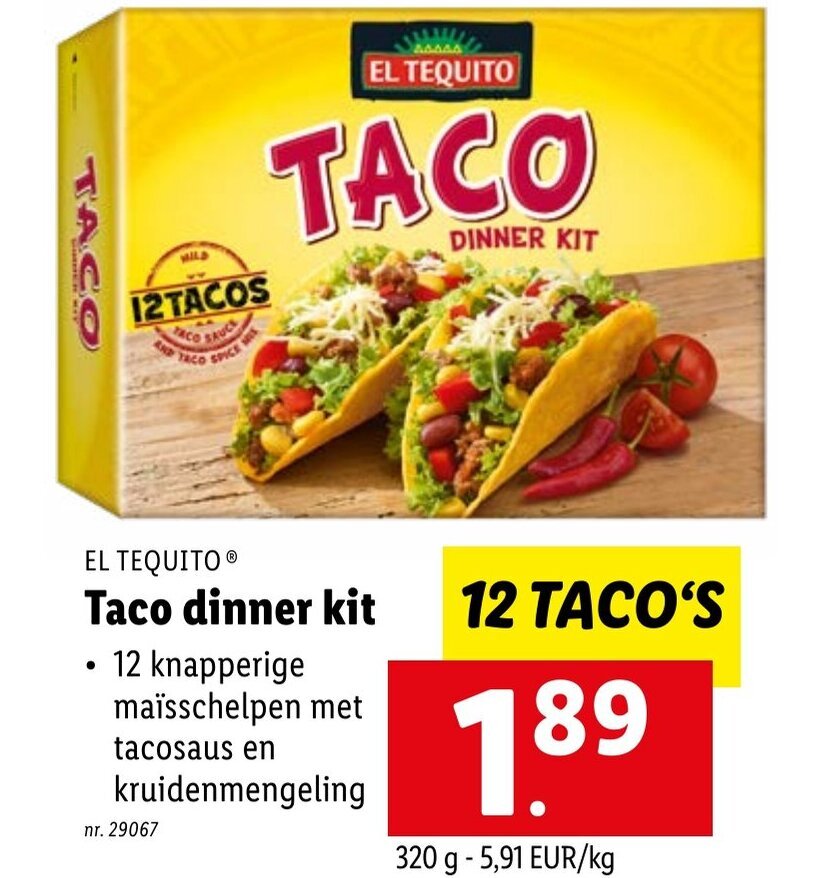 El Tequito Taco Dinner Kit 12 Tacos promotie bij Lidl