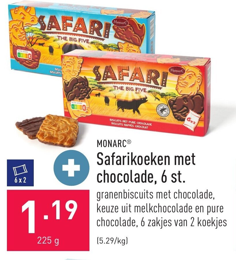 Monarc Safarikoeken met chocolade, 6 st. promotie bij ALDI
