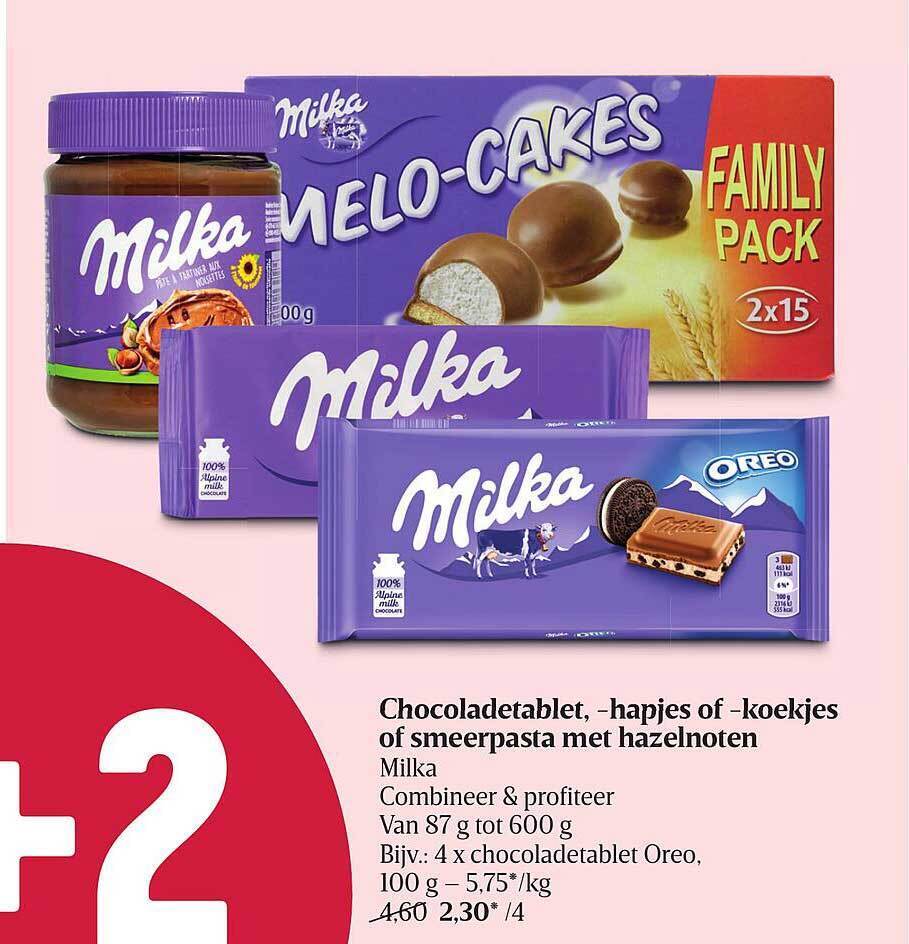 Chocoladetablet, -hapjes of -koekjes of smeerpasta met hazelnoten milka ...