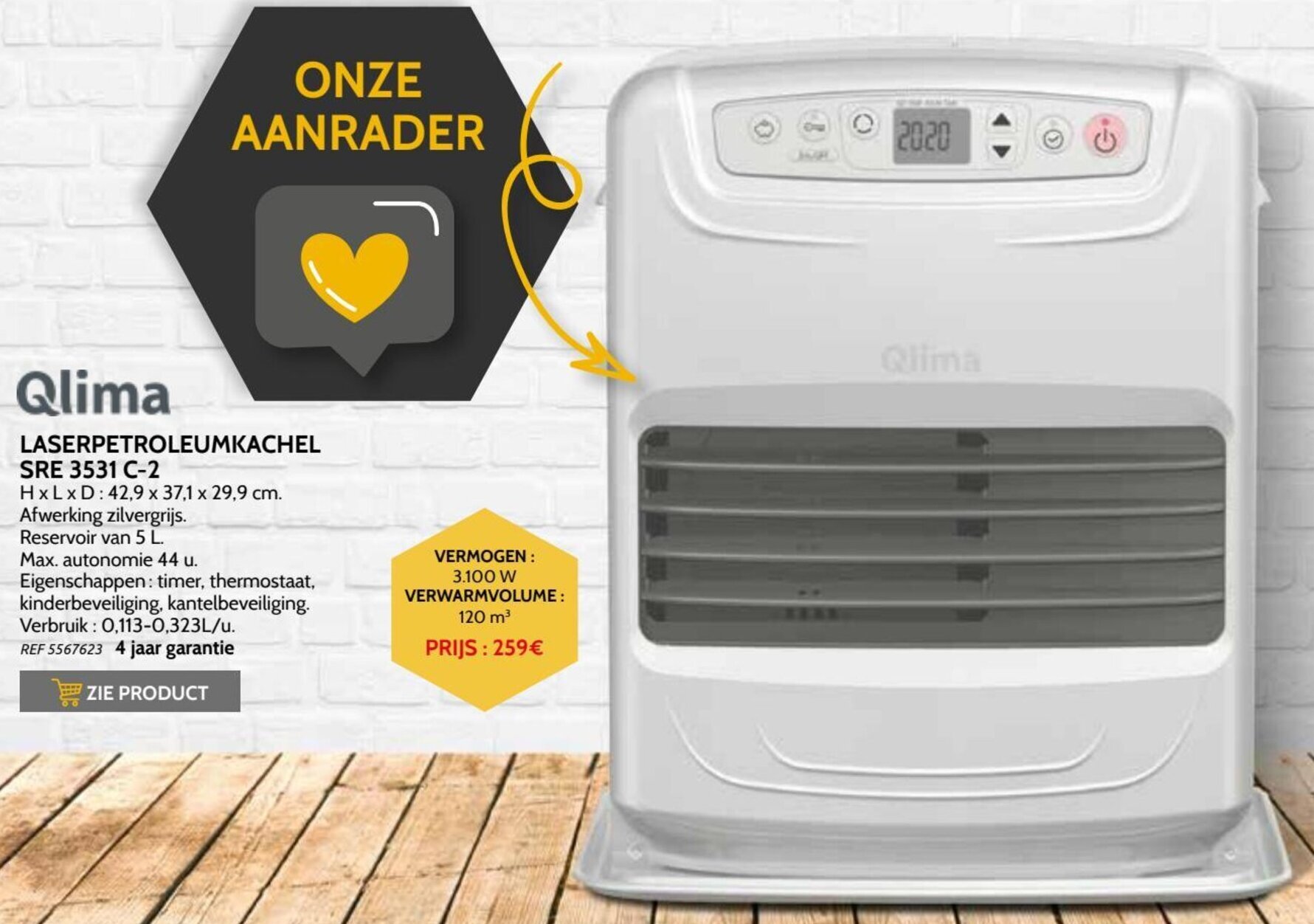 Qlima Laserpetroleumkachel SRE 3531 C-2 promotie bij Brico