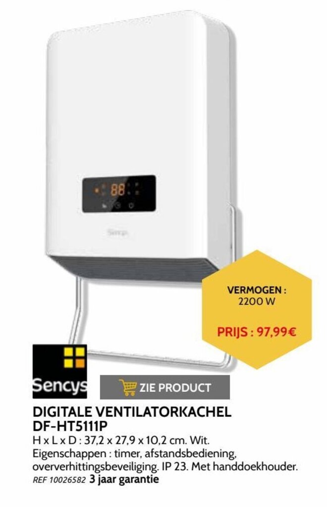 Sencys Digitale Ventilatorkachel DF-HT5111P promotie bij Brico