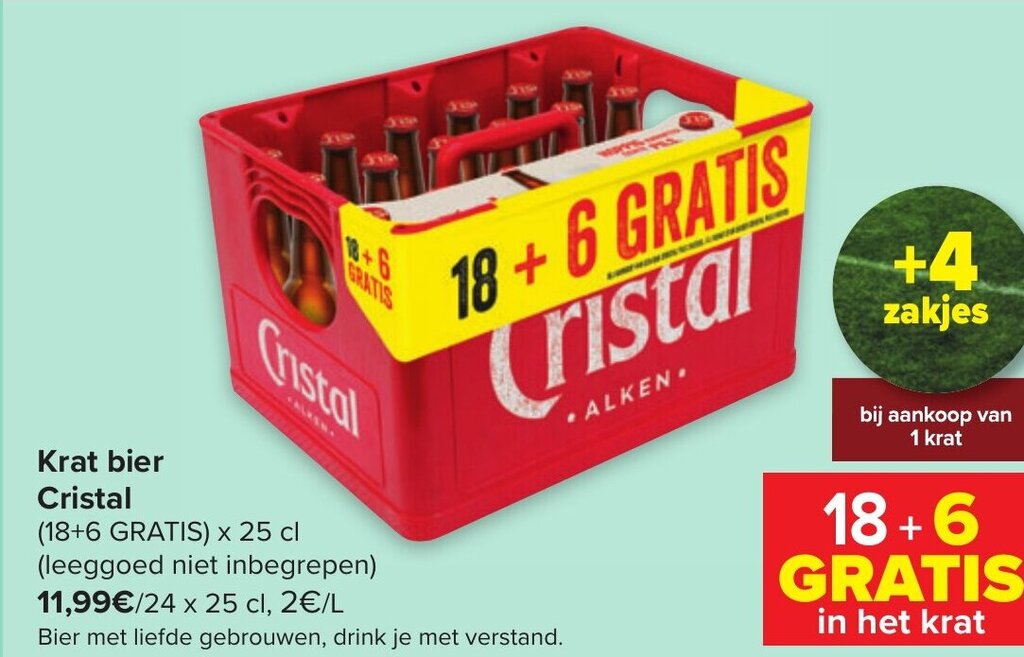 Cristal Krat Bier 18+6 Gratis x 25cl promotie bij Carrefour