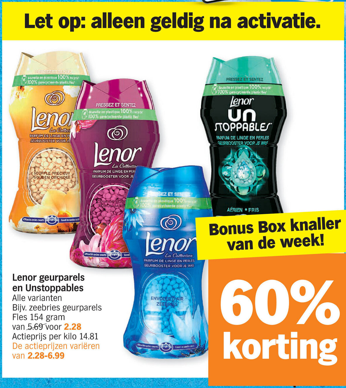 Lenor Geurparels en Unstoppables Alle Varianten promotie bij Albert Heijn