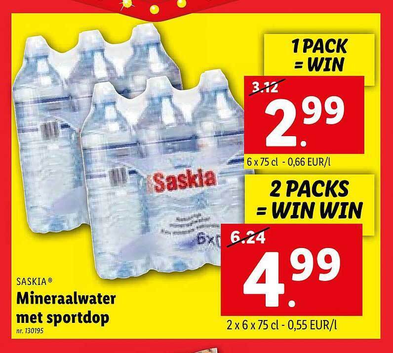 Saskia mineraalwater met sportdop promotie bij Lidl