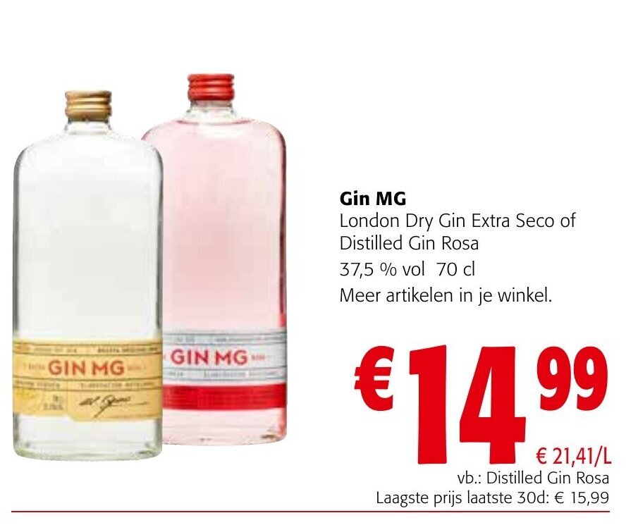 Gin MG London Dry Gin Extra Seco of Distilled Gin Rosa 37,5% vol 70 cl ...