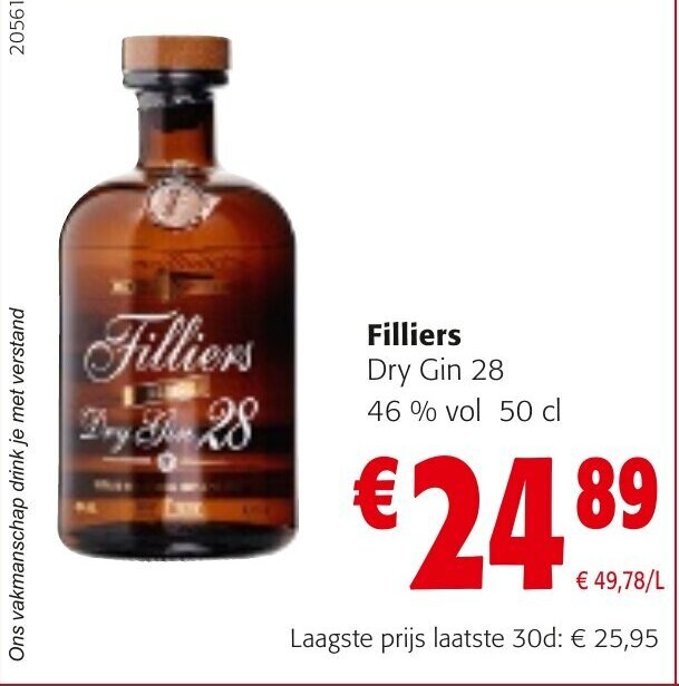 Filliers Dry Gin 28 46% Vol 50cl promotie bij Colruyt