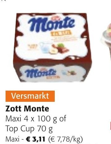 Zott Monte Maxi 4 x 100g promotie bij Colruyt