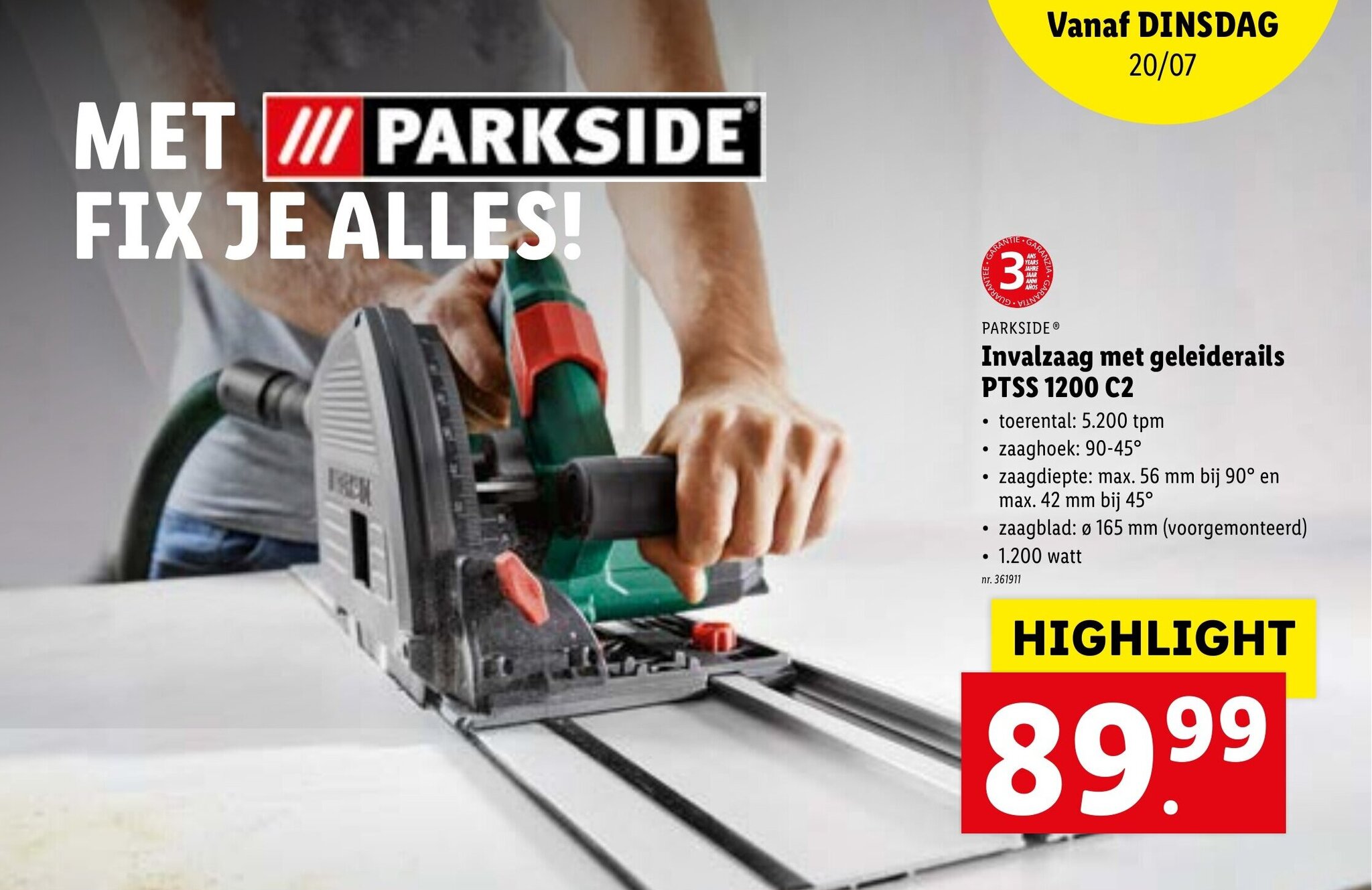 Parkside Invalzaag met geleiderails PTSS 1200 C2 promotie bij Lidl