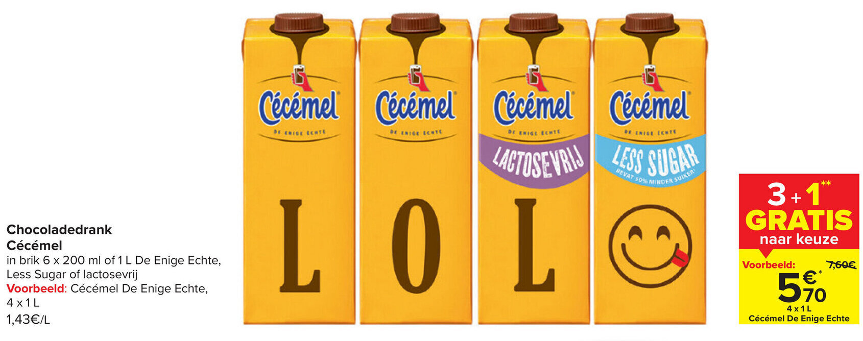 Cécémel Chocoladedrank in Brik 6 x 200ml of 1L De Enige Echte, Less ...