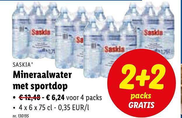 Saskia mineraalwater met sportdop promotie bij Lidl